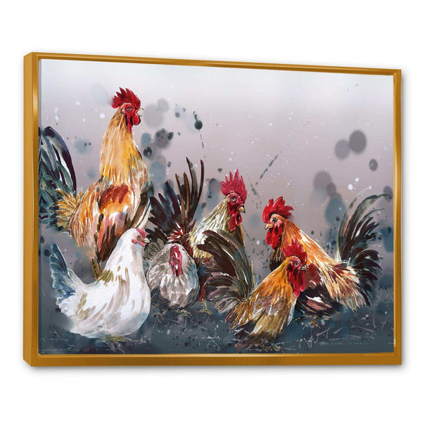 Group of Rooster in Gray Farm background – Designart | Wall Art ...