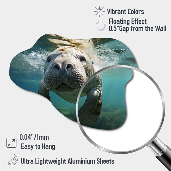 Turquoise Grey Manatee Portrait - Asymmetric Metal Wall Art – Designart ...