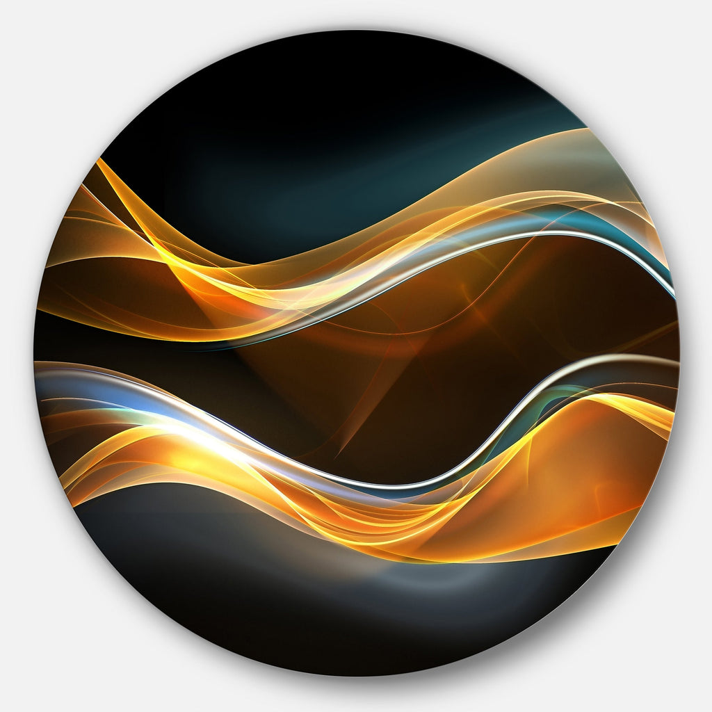 3D Gold Waves in Black - Abstract Digital Art Disc Metal Artwork ...